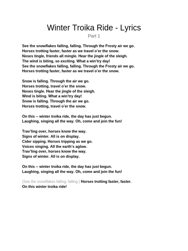 Winter Troika Ride - Lyrics | PDF
