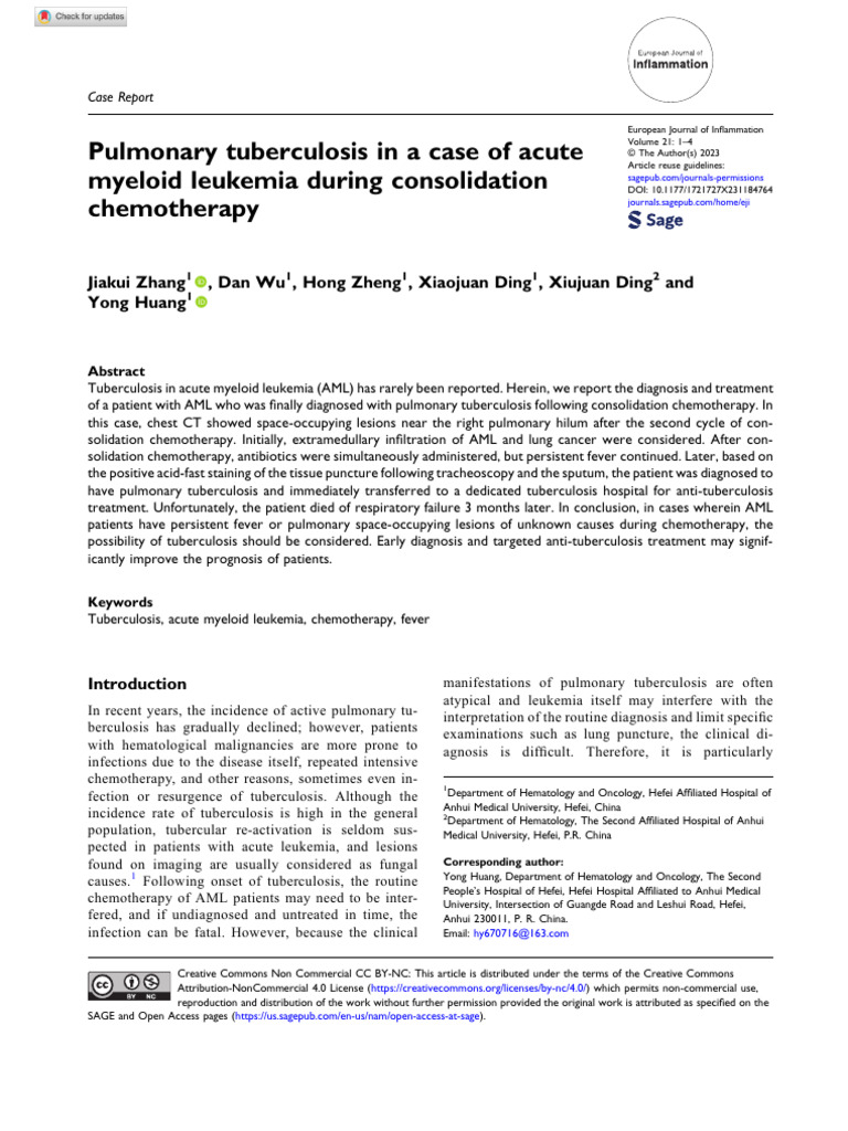Pulmonary Tuberculosis in A Case of Acute Myeloid Leukemia | PDF ...