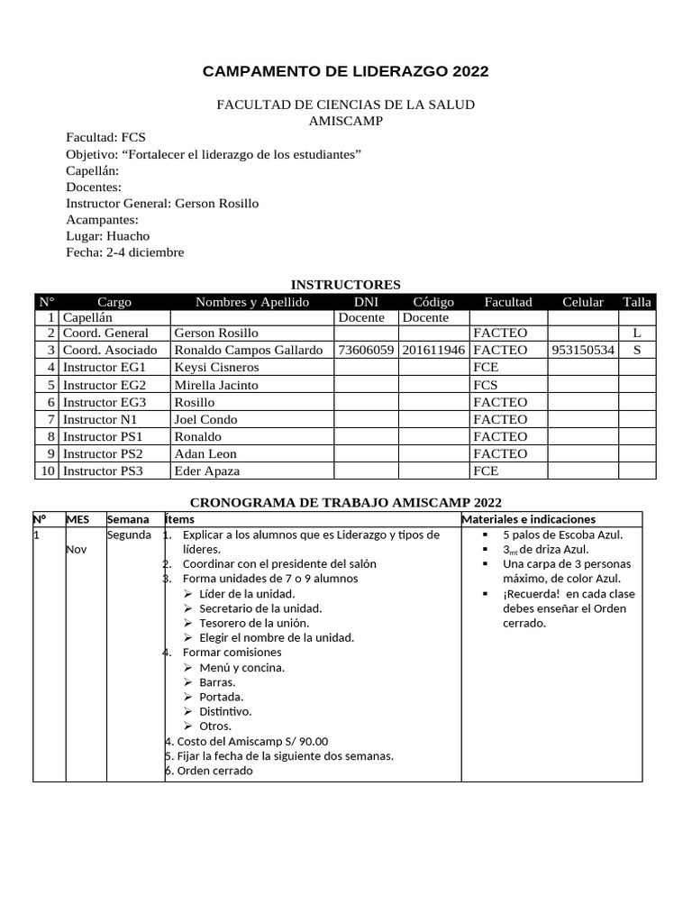 Programa para campamentos | PDF