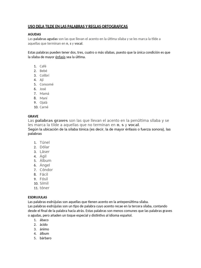 Uso Dela Tilde en Las Palabras y Reglas Ortograficas | PDF | Moléculas ...