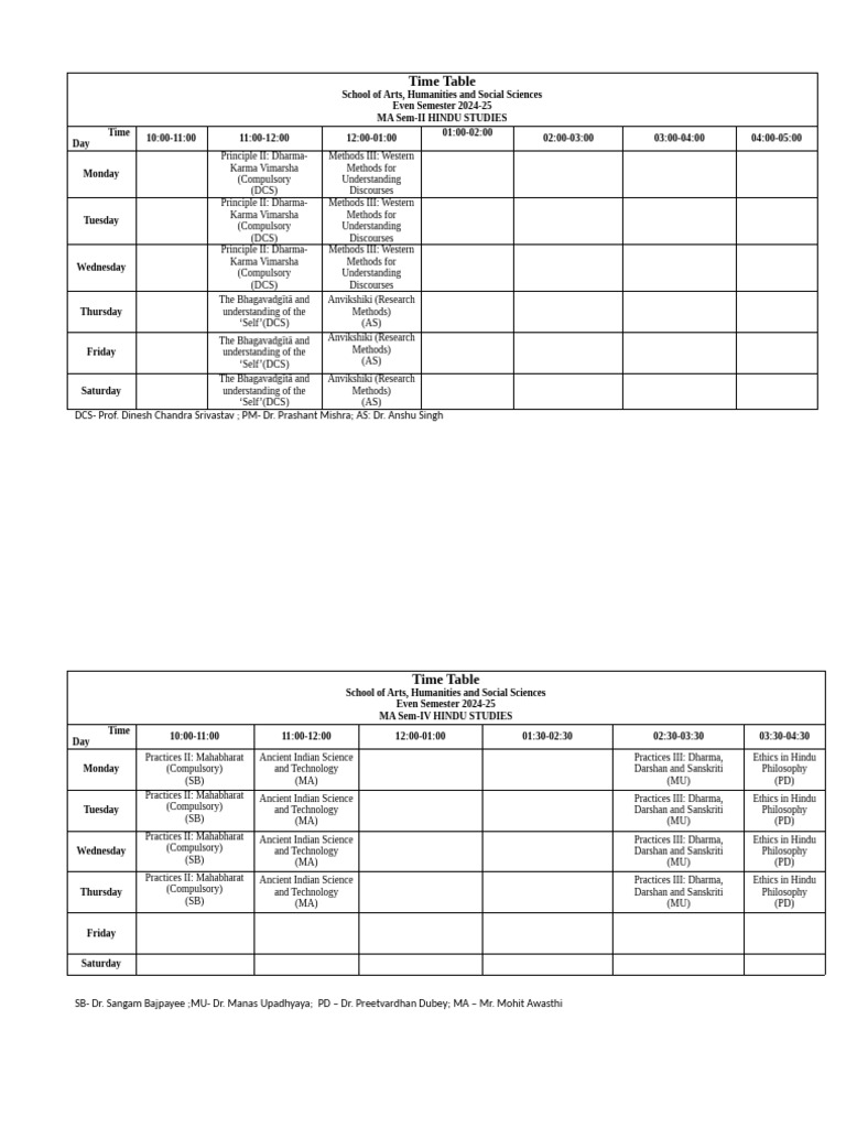 Ma Hindu Time Table Even 24-25 | PDF | Indian Religions | Religious ...