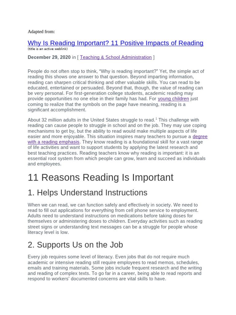 Why is reading important_11 Reasons | PDF | Vocabulary | Literacy