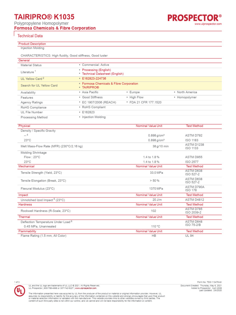 Pp k1035 Prospector - Tds | PDF | Materials Science | Physical Sciences