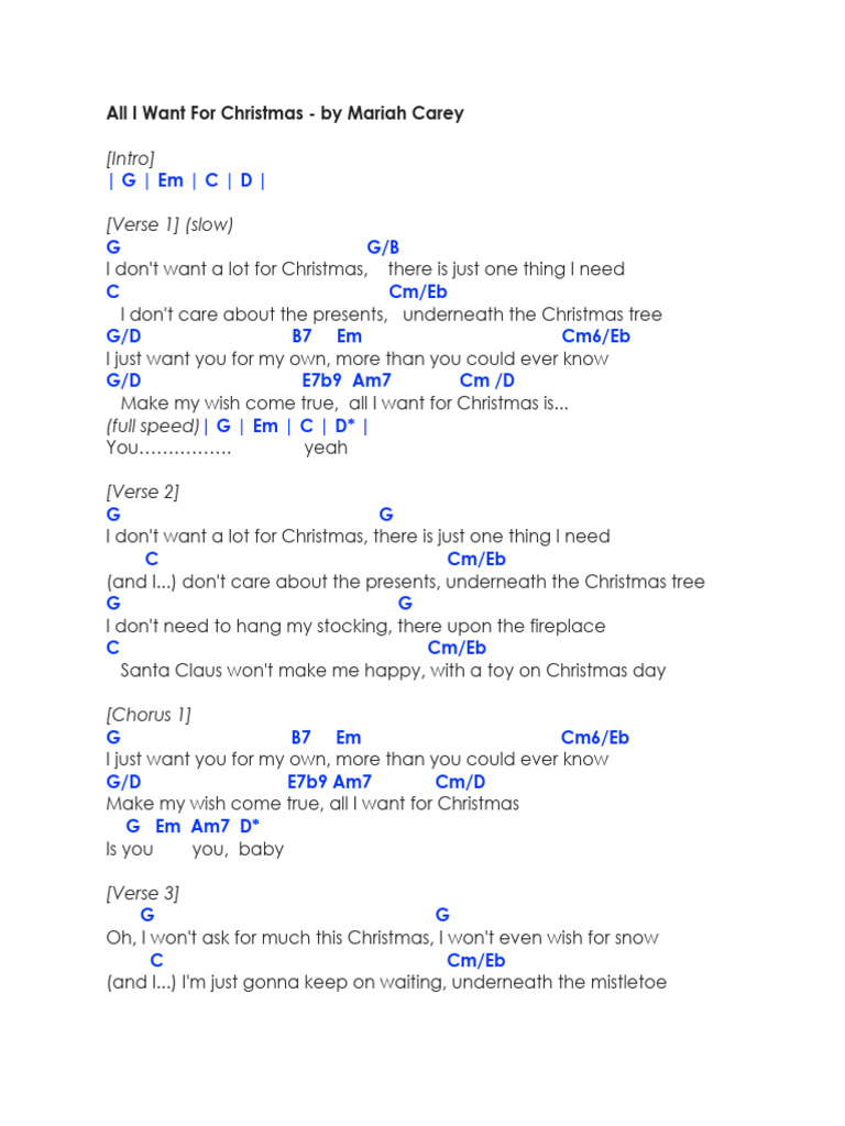 All I Want For Christmas Chords | PDF | Songs Written | Recorded Music