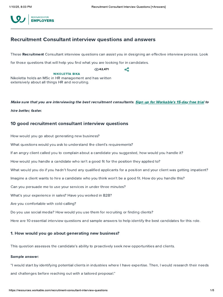 Recruitment Consultant Interview Questions [+Answers] | PDF | Recruitment | Consultant