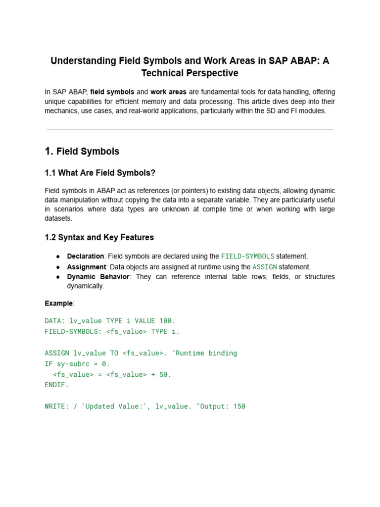 Field Symbols Vs Work Areas | PDF | Computer Programming | Computer ...