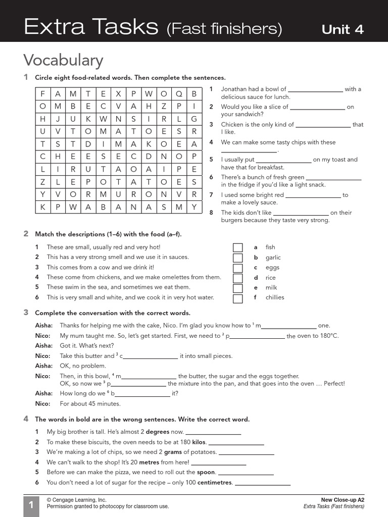 Ncu A2 Extra Tasks U4 FF | PDF | Lunch | Foods