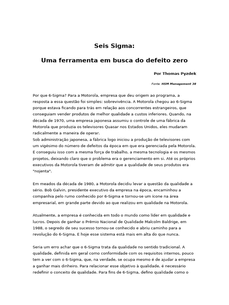 Seis Sigma Uma Ferramenta em Busca Do Defeito Zero | PDF | Despesa ...