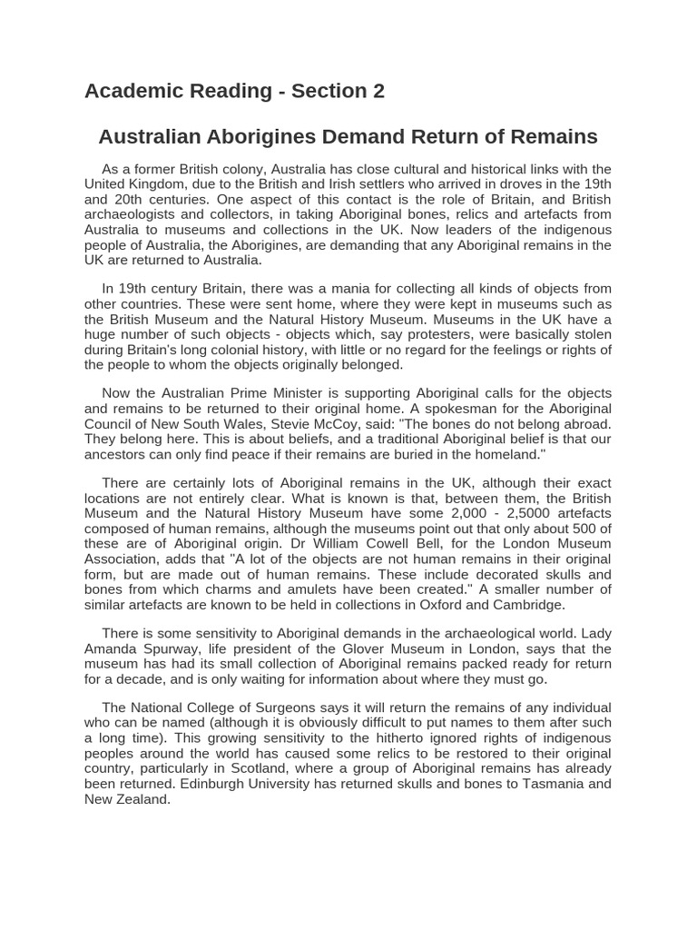 Academic Reading Section 3 Ausrialians Abrogines | PDF | Artifact (Archaeology) | United Kingdom