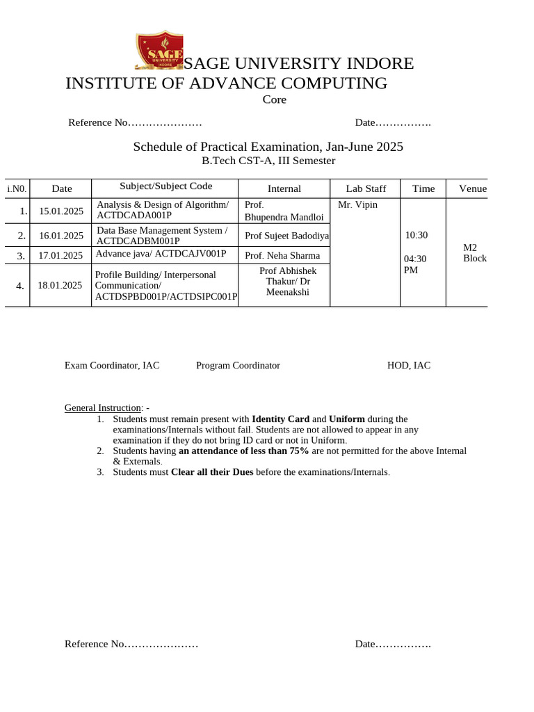 Practical Exam Schedule Jan-June 2025 | PDF | Software | Computer Science
