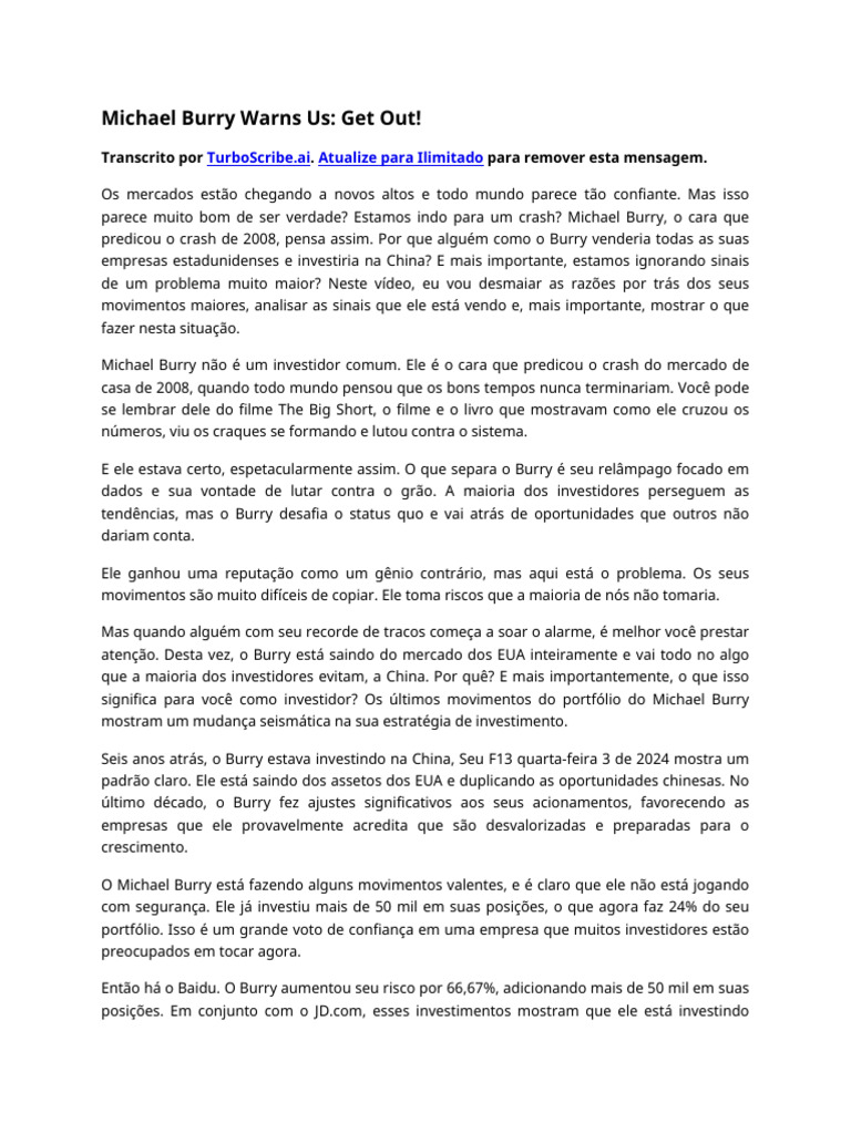 Michael Burry Alerta de Crise | PDF | China | Política mundial