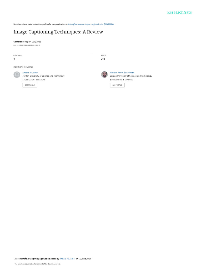 Image Captioning Techniques A Review | PDF | Deep Learning | Artificial Neural Network