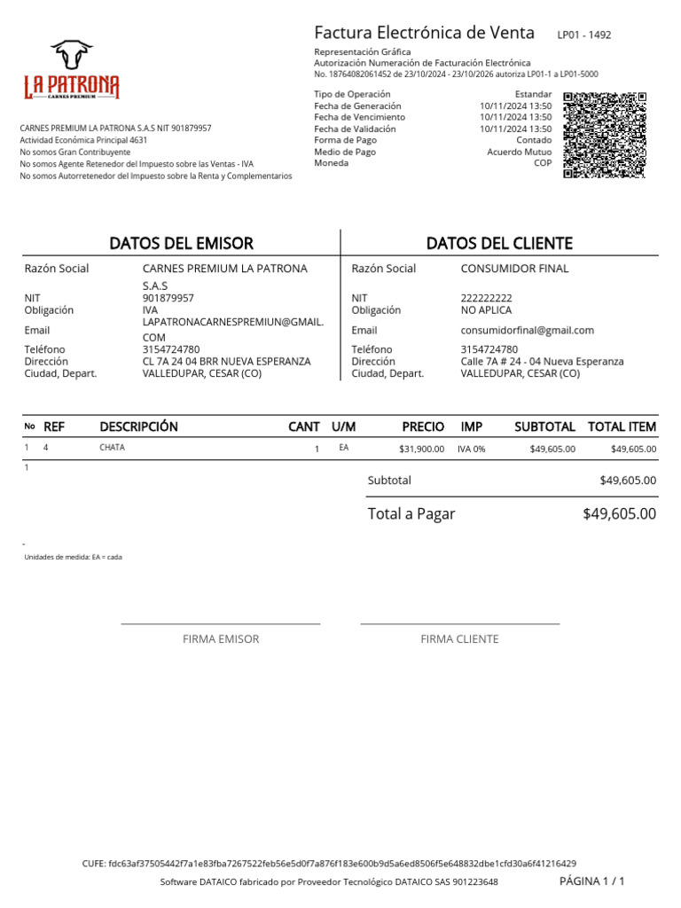 Ejemplo Factura Electrónica Colombiana | PDF | Pagos | Economias