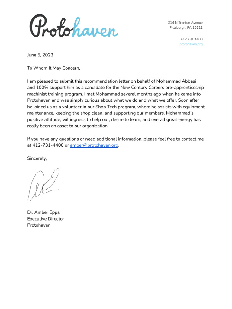 Mohammad Recommendation Letter | PDF