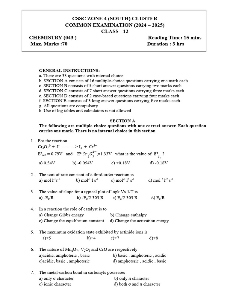 Chemistry - CSSC - CL 12 | PDF | Amine | Acid
