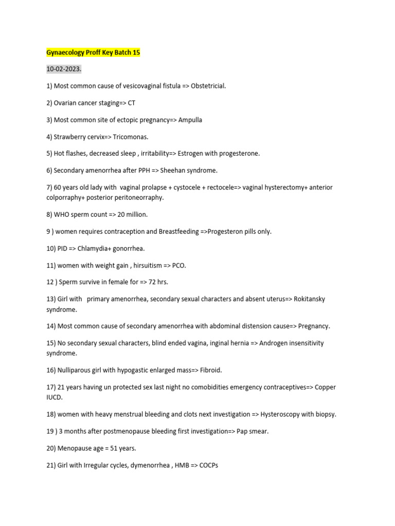 Gynaecology 15 Batch Proff | PDF
