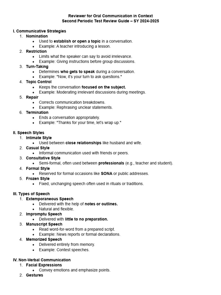 Oral Communication Test Guide | PDF | Communication | Conversation