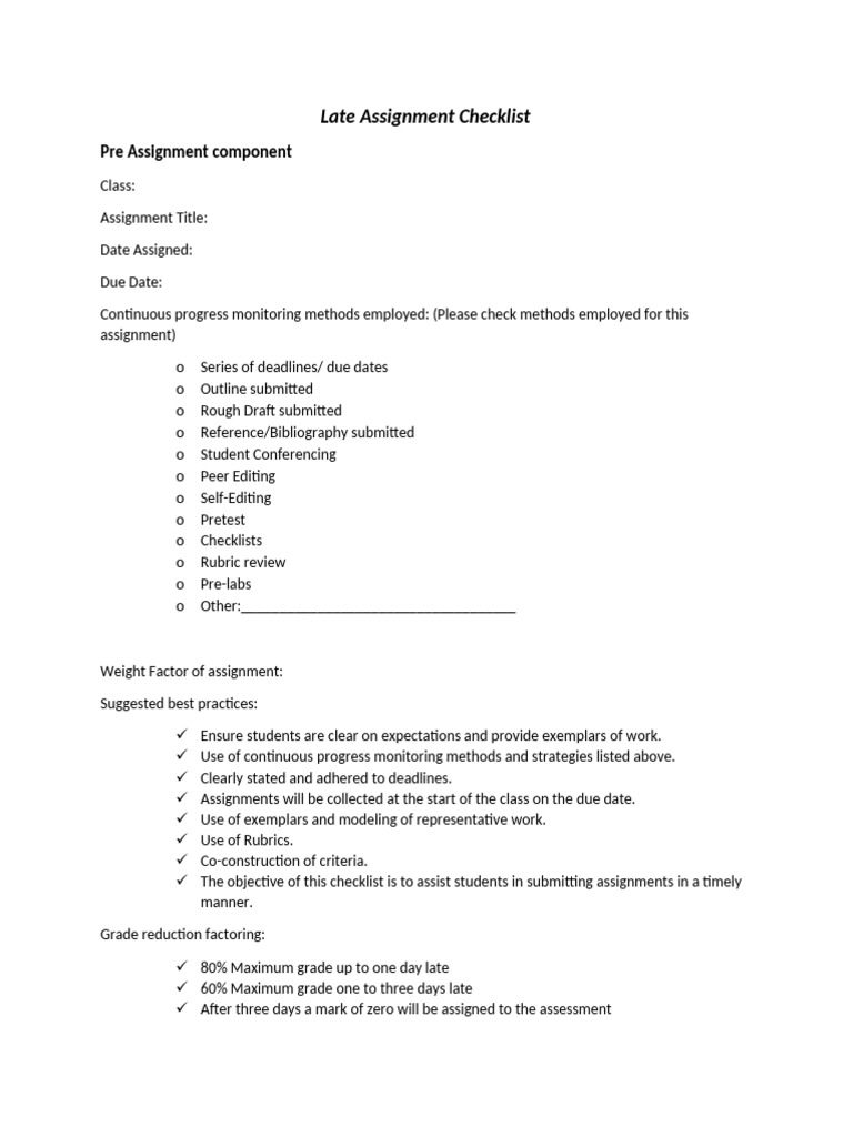 Late Assignment Checklist | PDF