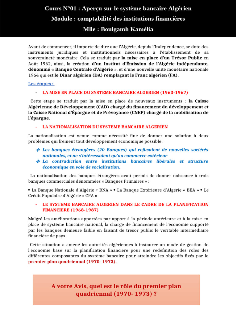 Cours 1 | PDF | Banques | Argent