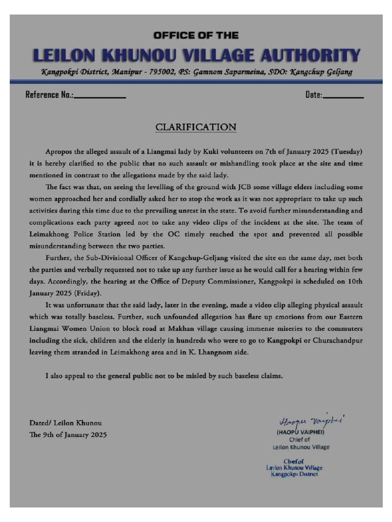 Leilon Khunou Village Chief Statement | PDF