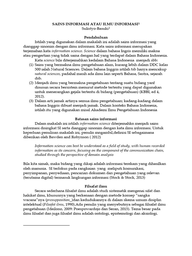 Sains Informasi Atau Ilmu Informasi | PDF