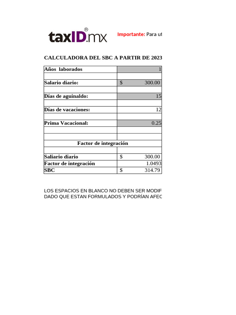 Calculadora SBC IMSS 2024 | PDF