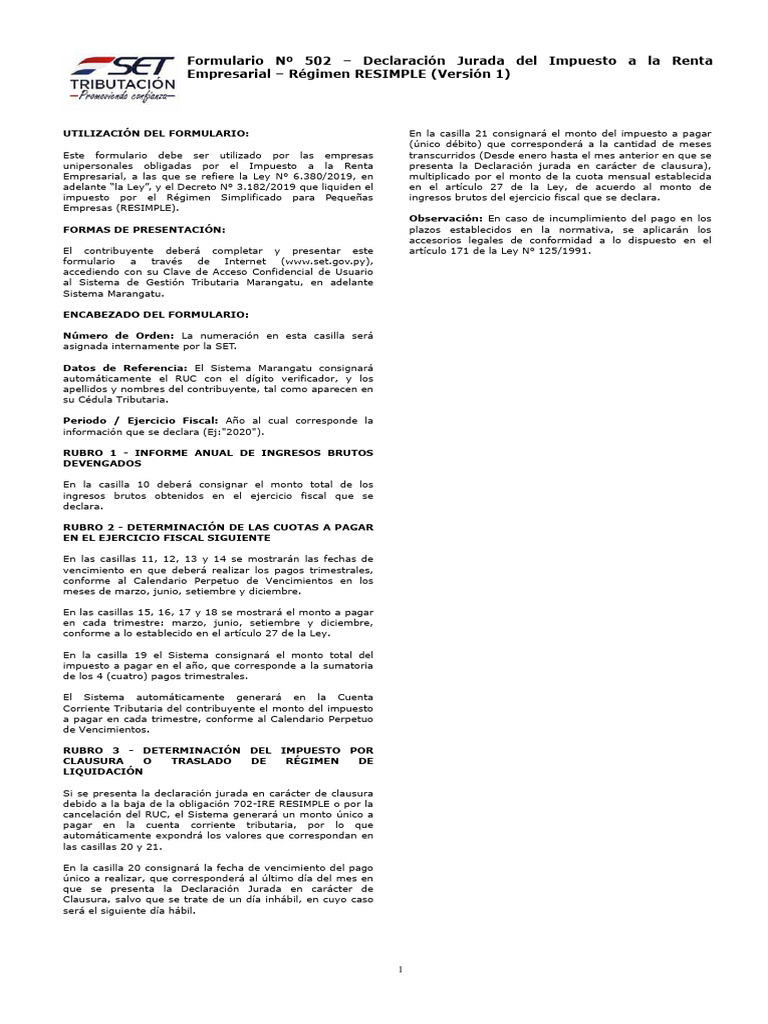 Declaración RESIMPLE Empresarial | PDF | Impuestos | Impuesto sobre la ...