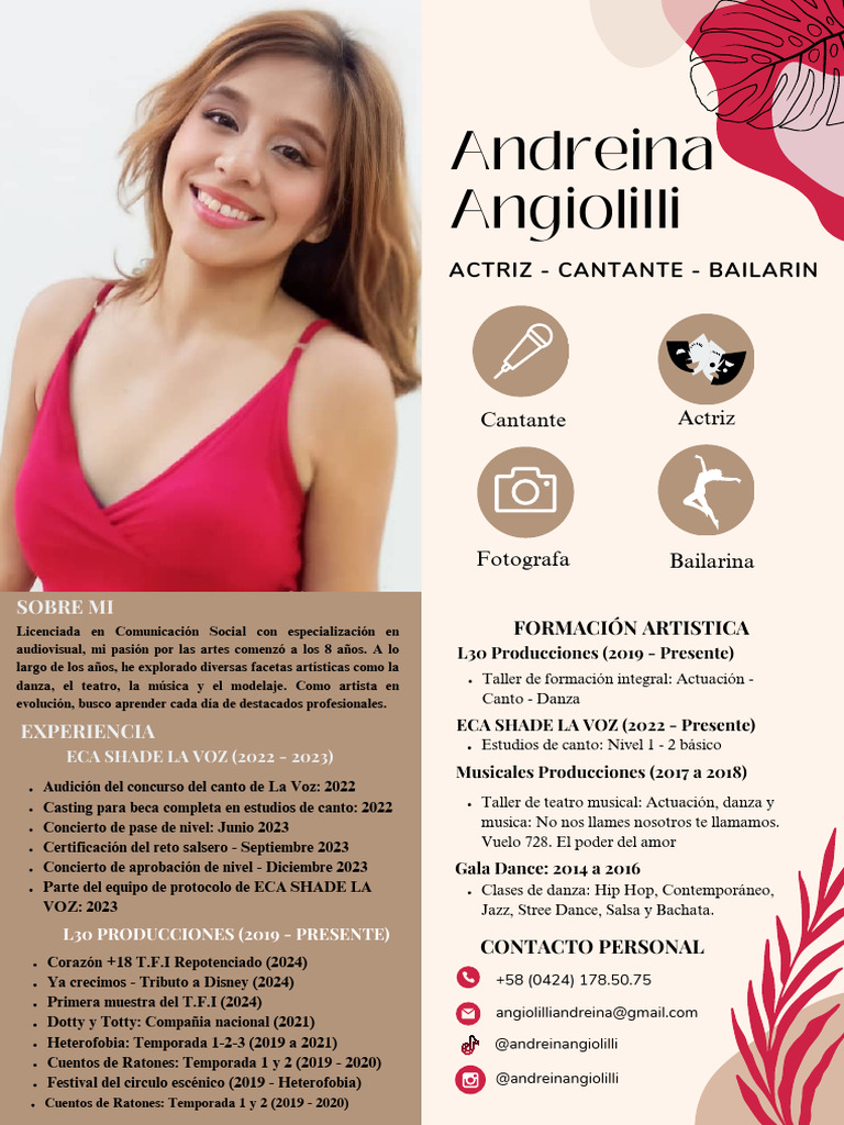 Andreina Angiolilli Currículum Artistici | PDF | Bailes | Entretenimiento