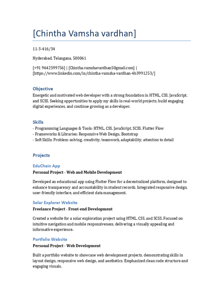 Updated Student Web Developer Resume | PDF