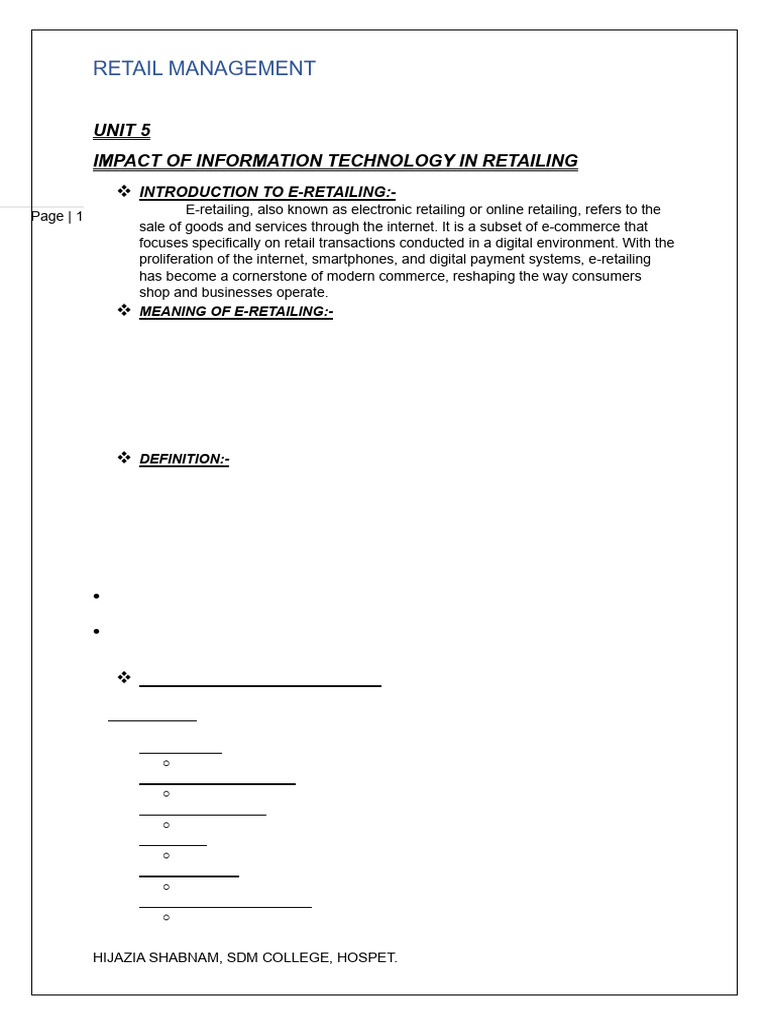 Unit 5 Impact of Information Technology in Retailing | PDF | Electronic ...