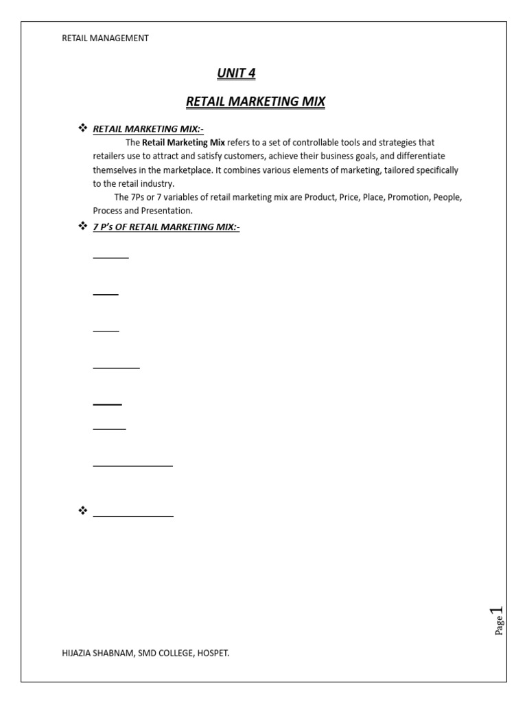 Unit 4retail Marketing Mix | PDF | Pricing | Supply Chain Management