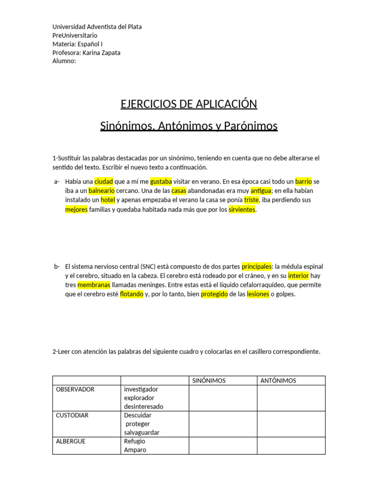 Acividad 3 - SinÃ Nimos, AntÃ Nimos y ParÃ Nimos | PDF | Neurociencia | Cerebro