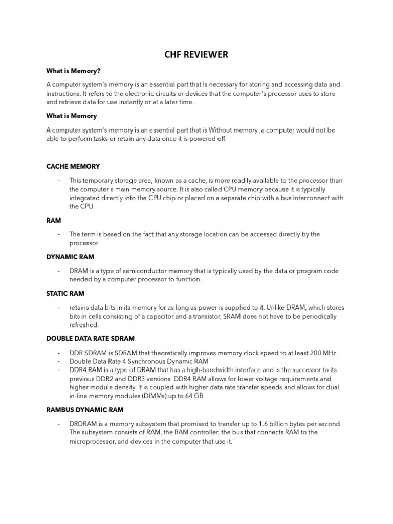 CHF-REVIEWER | PDF | Random Access Memory | Computer Data Storage