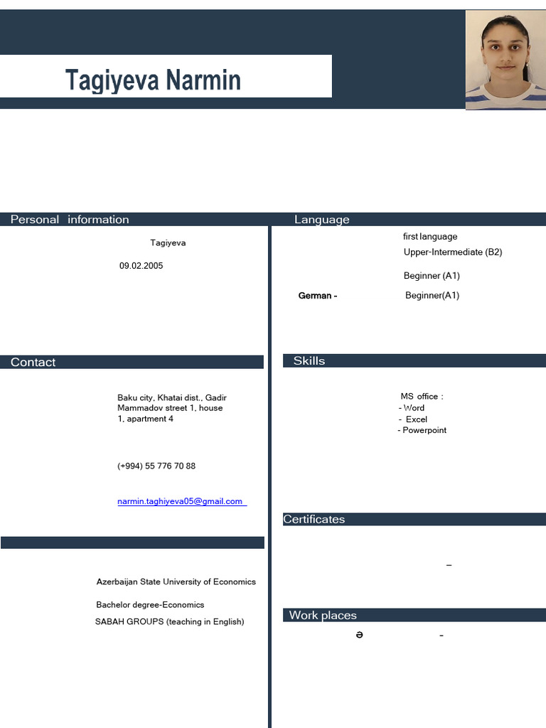 Azerbaijani Accountant Resume Summary | PDF