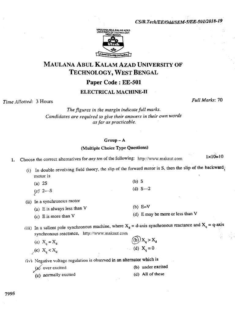 Btech Ee 501 Electrical Machine 2 2019 | PDF Btech Ee 501 Electrical Machine 2 2019 | PDF