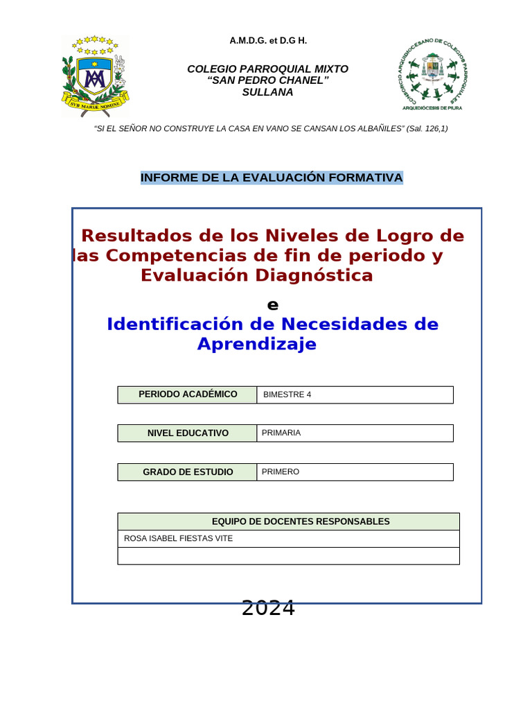 INFORME DE LOS RESULTADOS DE NIVELES DE LOGRO 1RO PRIM B4 Actualizado Al 22DIC | PDF ...
