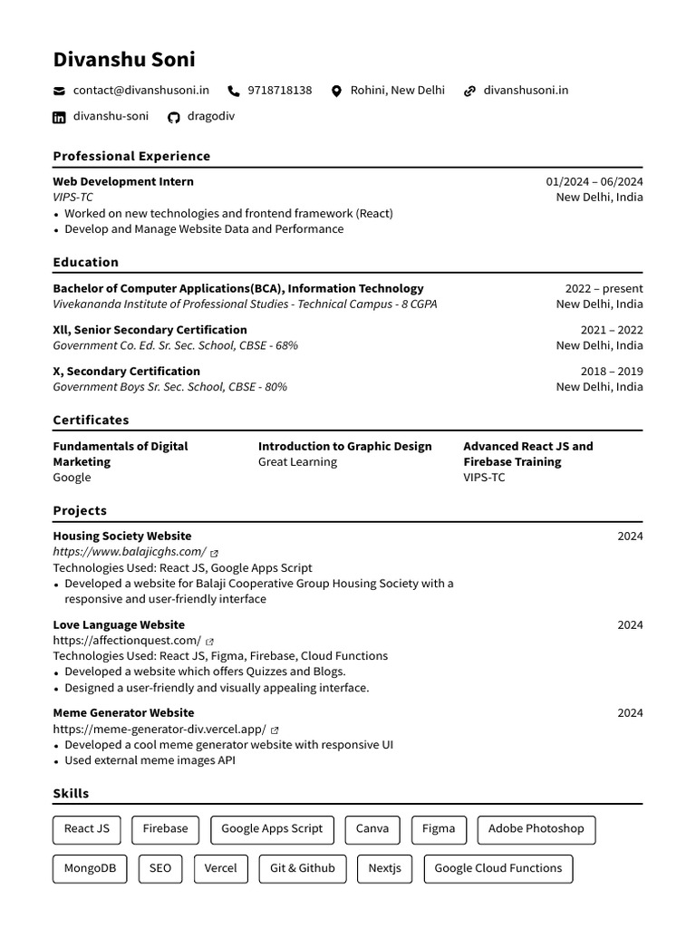 Divanshu Soni Software Developer Resume | PDF | Computing | Web Development