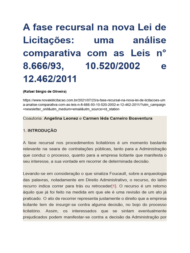 Fase Recursal na Nova Lei de Licitações | PDF | Intenção | Constituição