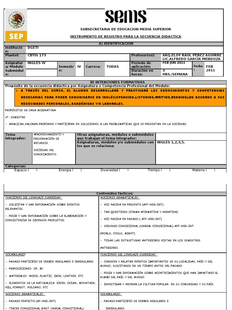 Secuencia Formativa - Ingles 4to..formato Cosdac | PDF | Prueba ...