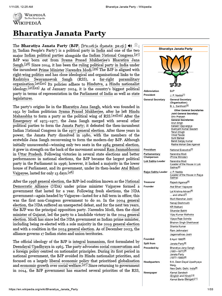 Bharatiya Janata Party - Wikipedia | PDF | Bharatiya Janata Party | Narendra Modi