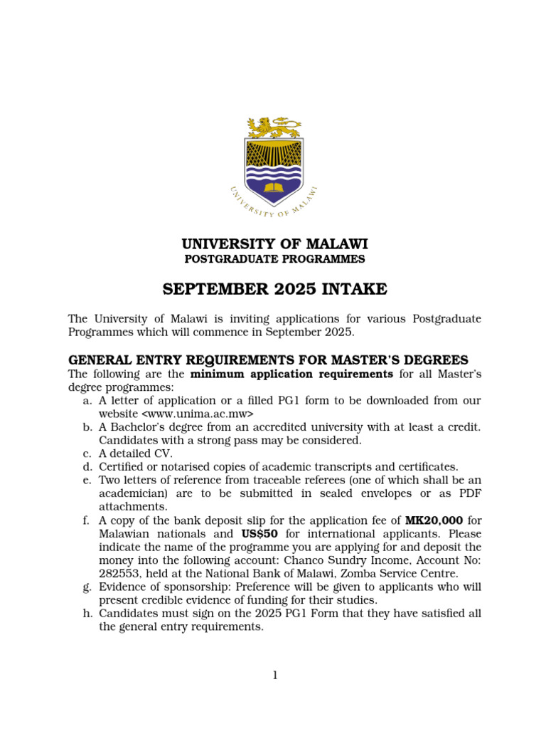 Unima Postgraduate 2025 Advert | PDF | Academic Degree | Doctor Of ...