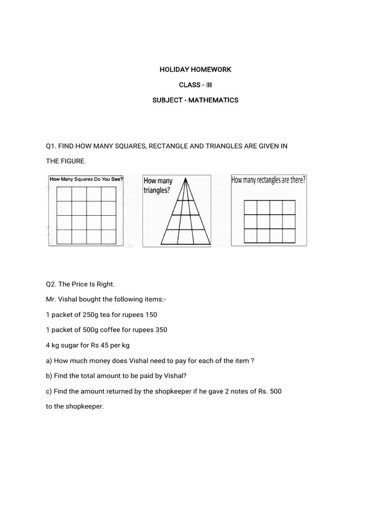 Holiday Homework | PDF