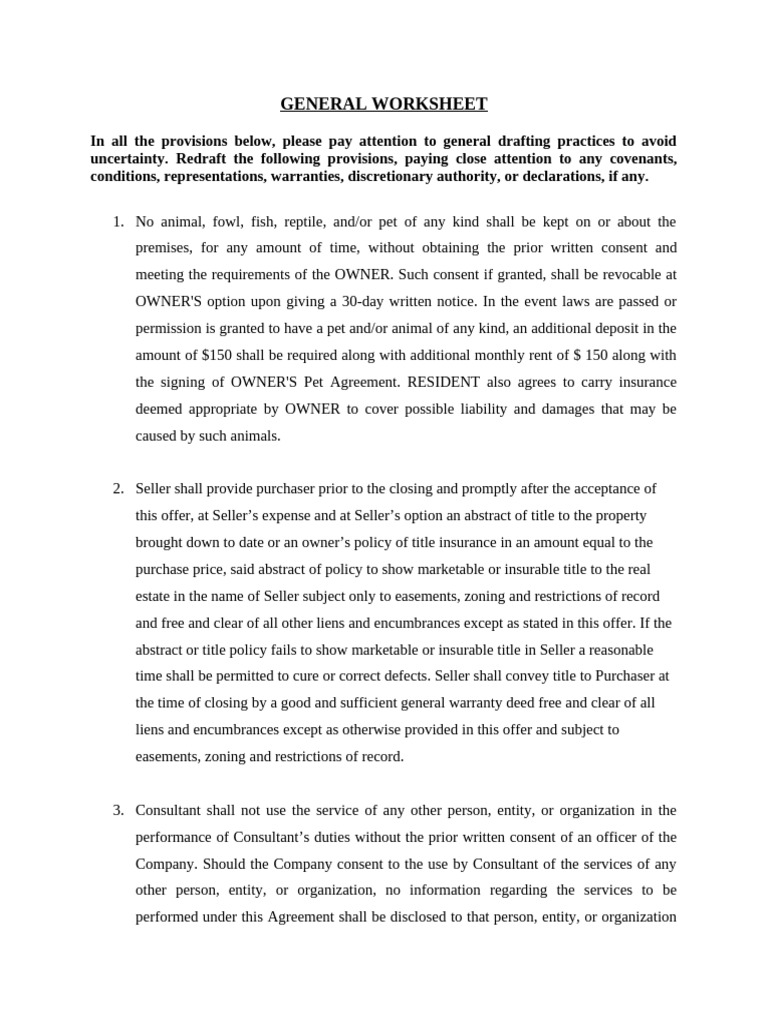GENERAL WORKSHEET | PDF | Franchising | Covenant (Law)