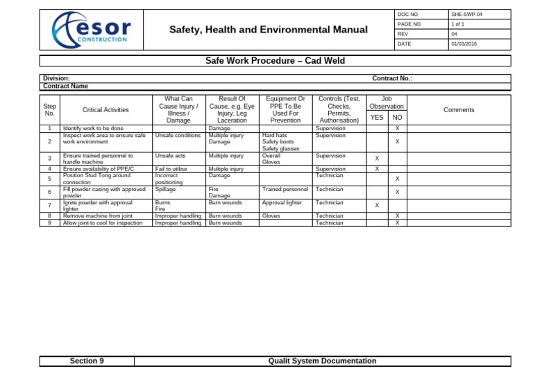 She-swp-04 Cad Weld Rev 04 | PDF | Personal Protective Equipment | Safety