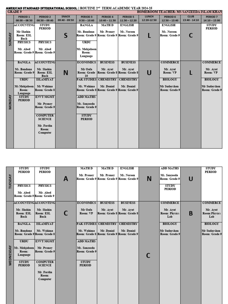 Grade 9 Routine Term 2 2024 25 | PDF