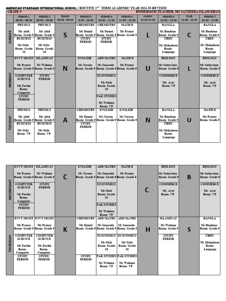 Grade 9 Routine Term 1 2024 25 Revised | PDF