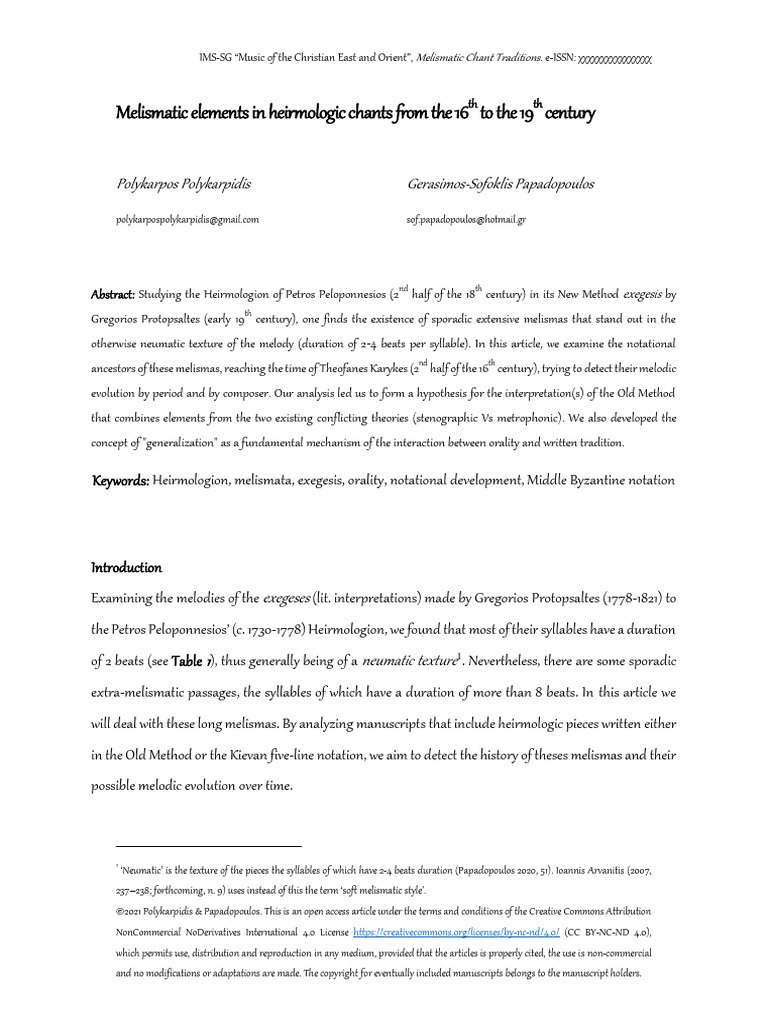Papadopoulos & Polykarpidis - Melismatic Elements in Heirmologic Chant ...