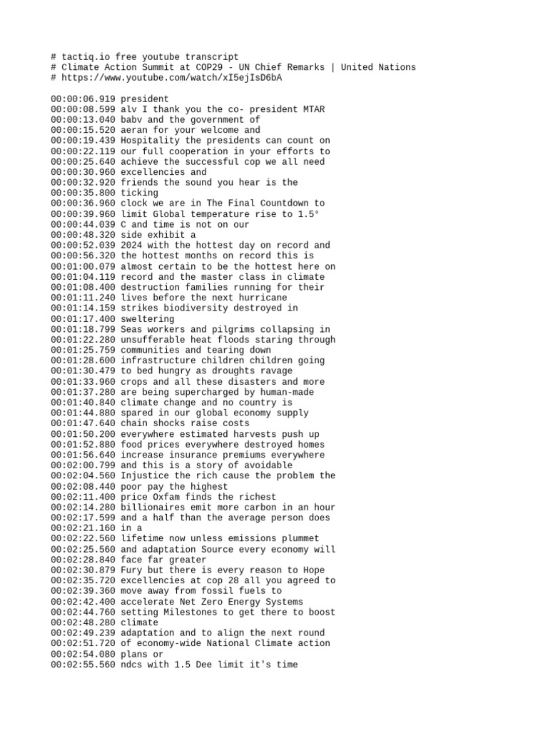 Climate Action Summit At Cop29 Un Chief Remarks United Nations