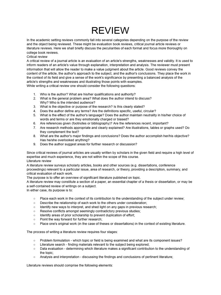 REVIEW Writing Guide | PDF | Books | Evaluation