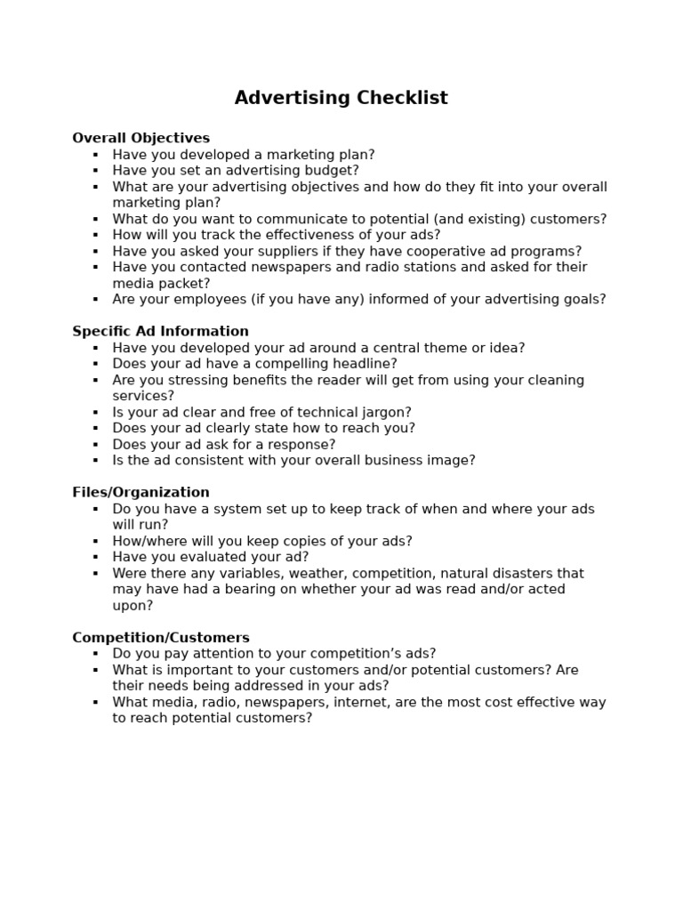 Ad Checklist | PDF